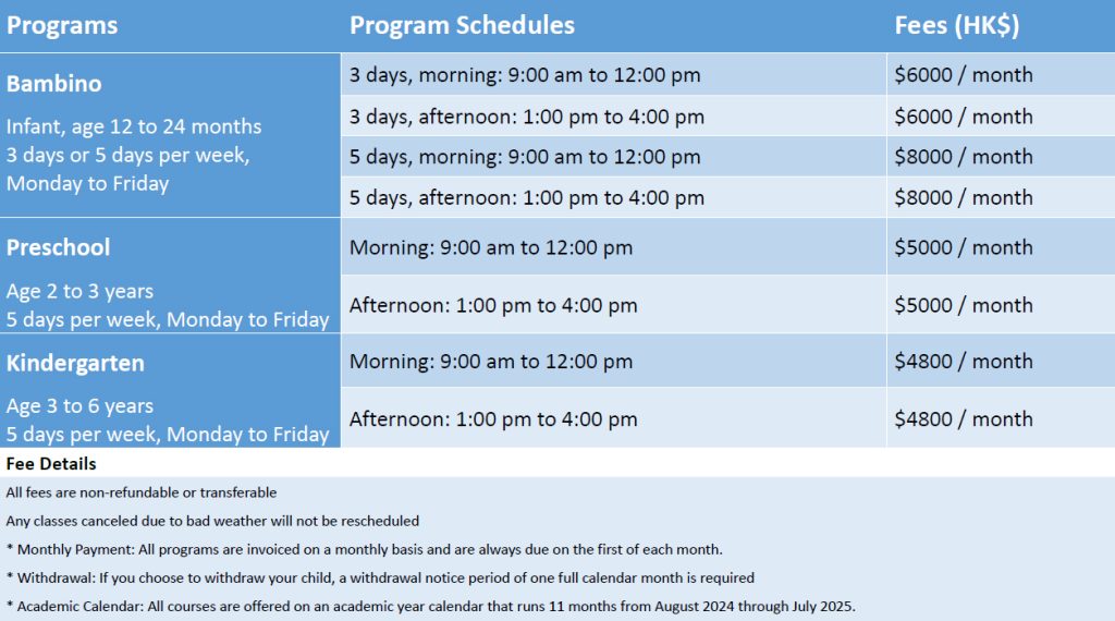 Our Programs – Oasis English Kindergarten & Preschool